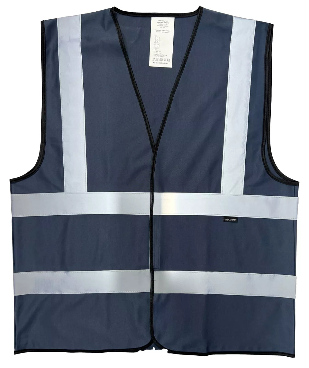 STEPAHEAD HIGH VISIBILITY NAVY VEST WITH TWO BODY BANDS AND BRACES CLA ...